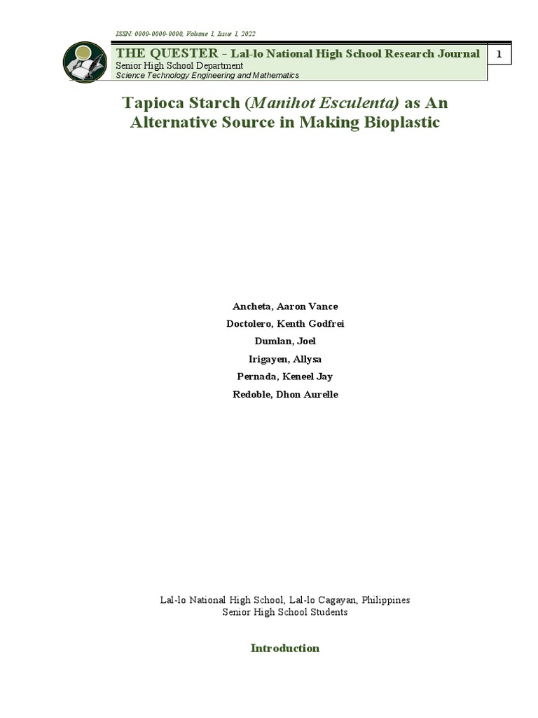 Tapioca Starch (Manihot Esculenta) As An Alternative Source in Making ...
