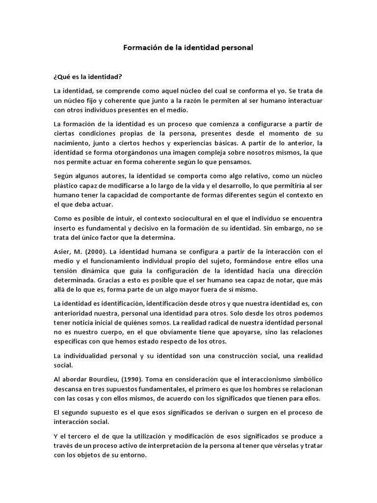 Formación de La Identidad Personal | PDF | Realidad | Concepto