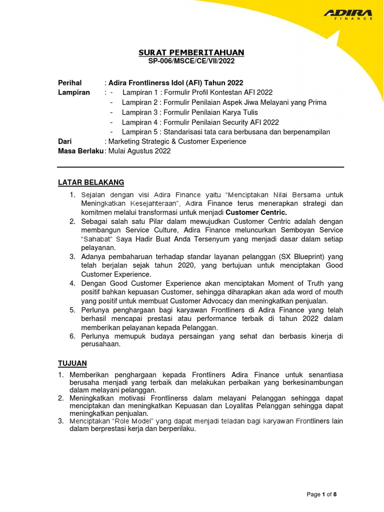 Surat Pemberitahuan AFI 2022 | PDF