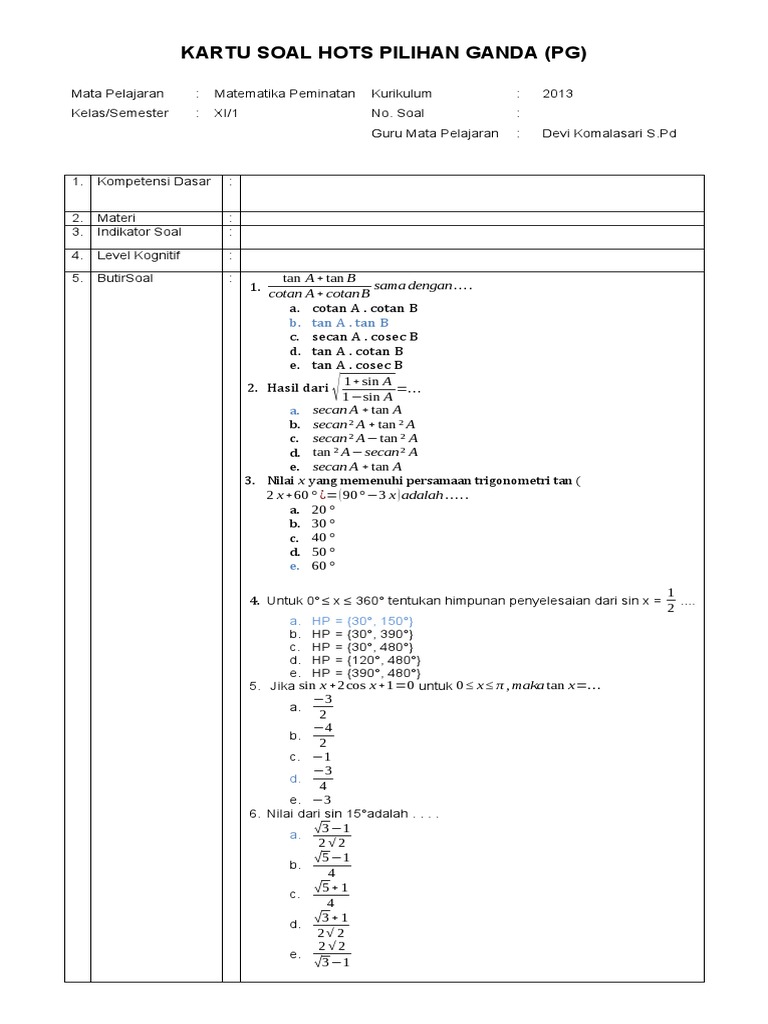 KARTU SOAL HOTS PILIHAN GANDA Real | PDF
