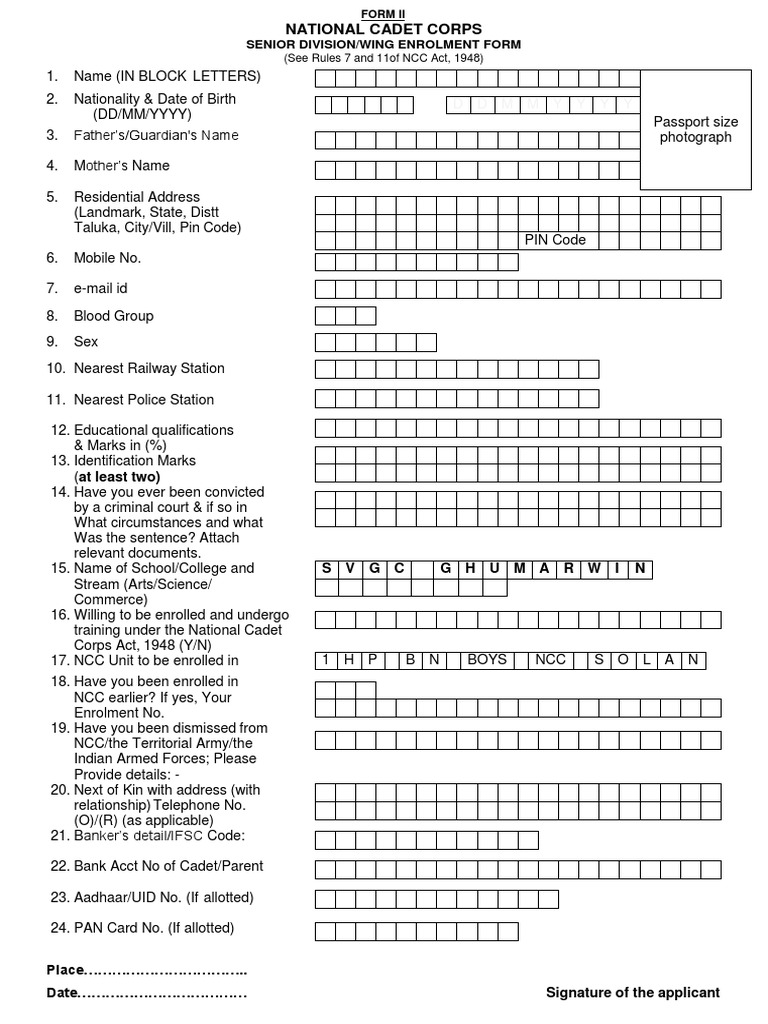 Enrollment Form | PDF | Cadet | Military Organization