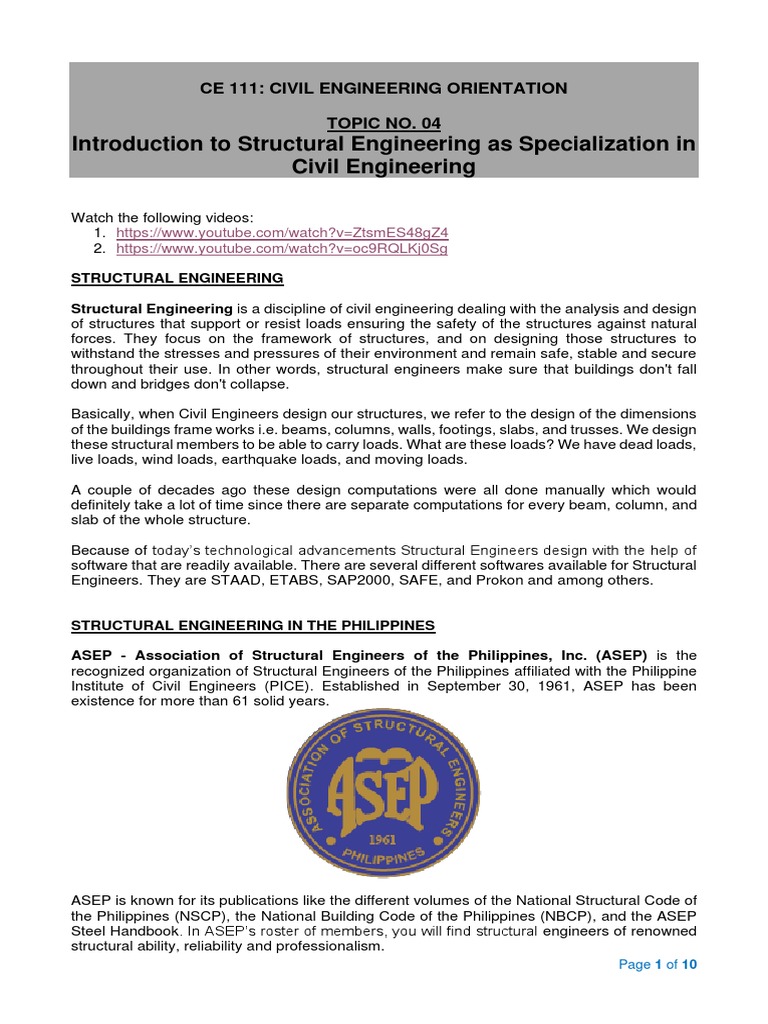 CE 111 - Civil Engineering Orientation - TOPIC NO.04 | PDF | Beam ...