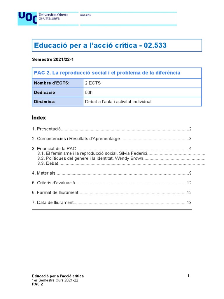 PAC2 - Reproducció Social I Problema de La Diferència - 2021!22!1 | PDF