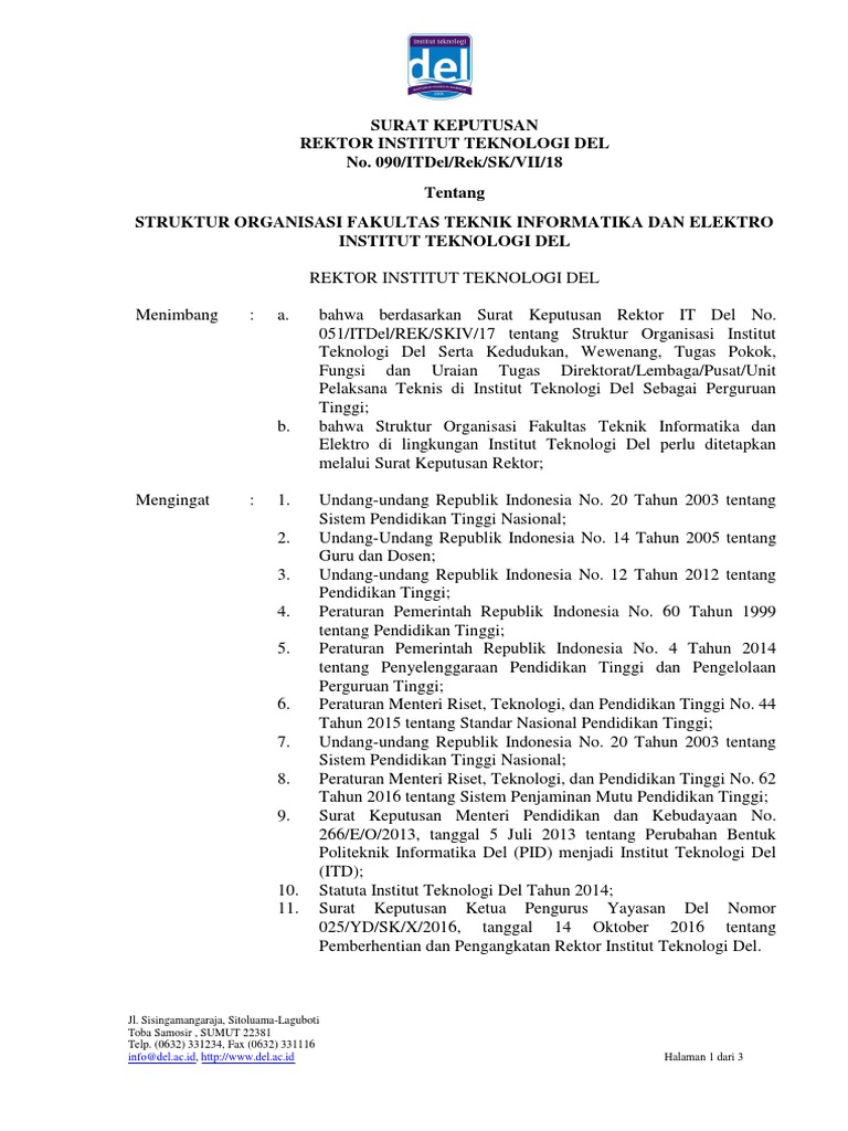 090 Rek SK-Rektor Struktur-Organisasi-FTIE | PDF