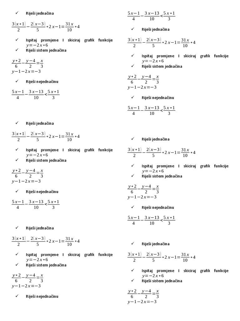 Linearne Jednacine Zadaci | PDF