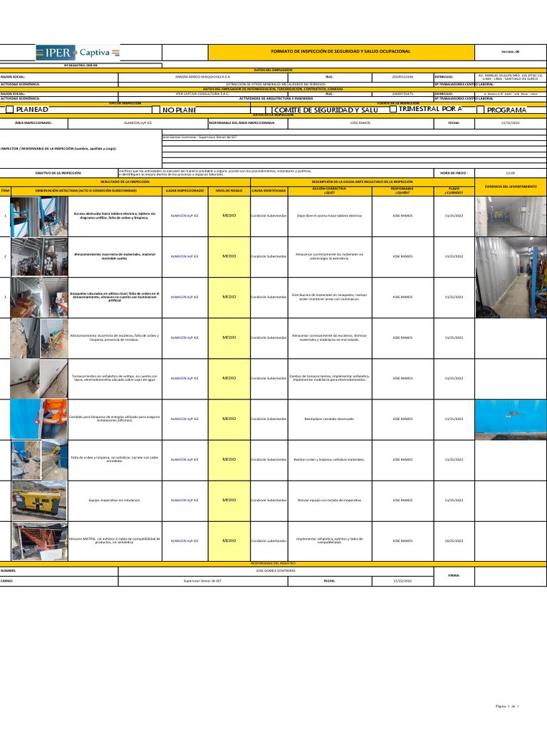 22.10.2022 Formato de Inspeccion de Seguridad y Salud Ocupacional Vyp Ice | PDF