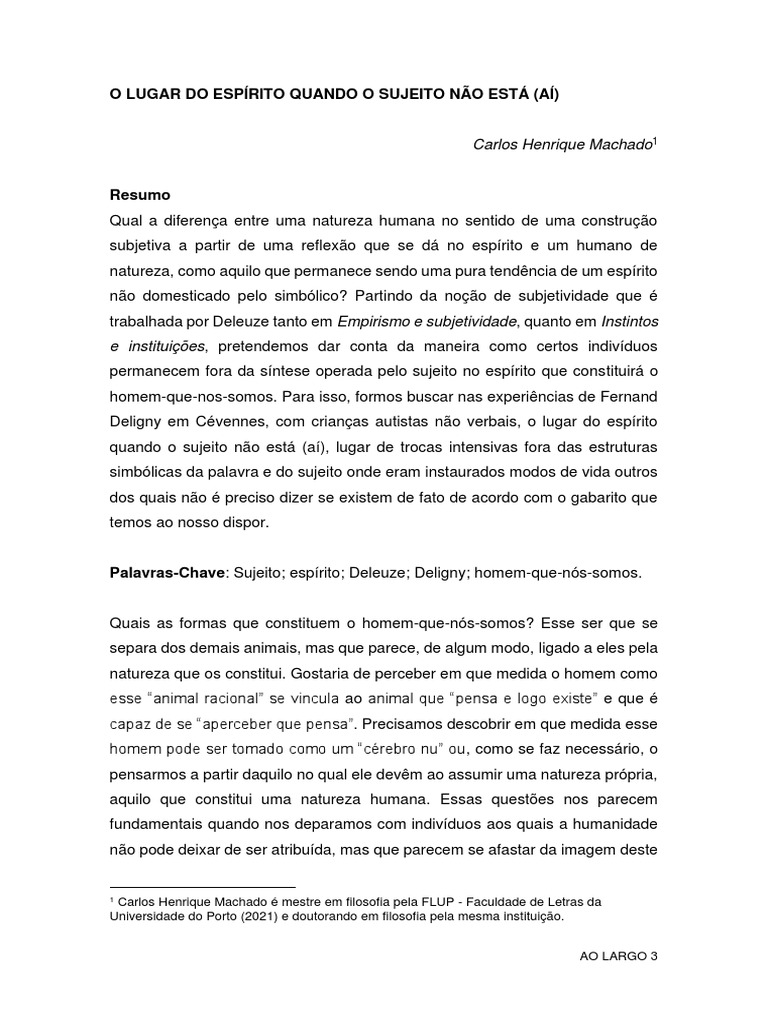O Lugar Do Espírito Quando o Sujeito Não Está (Aí) | PDF | Humano ...