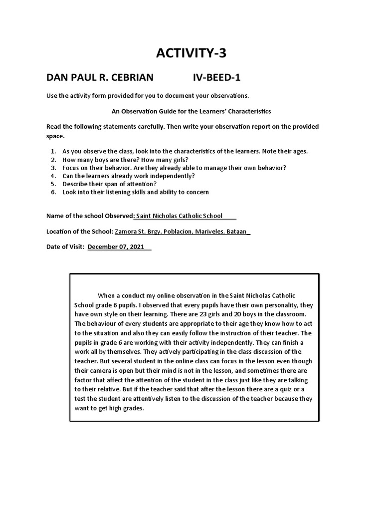 FS 1 Activity 3 | PDF | Classroom | Teachers