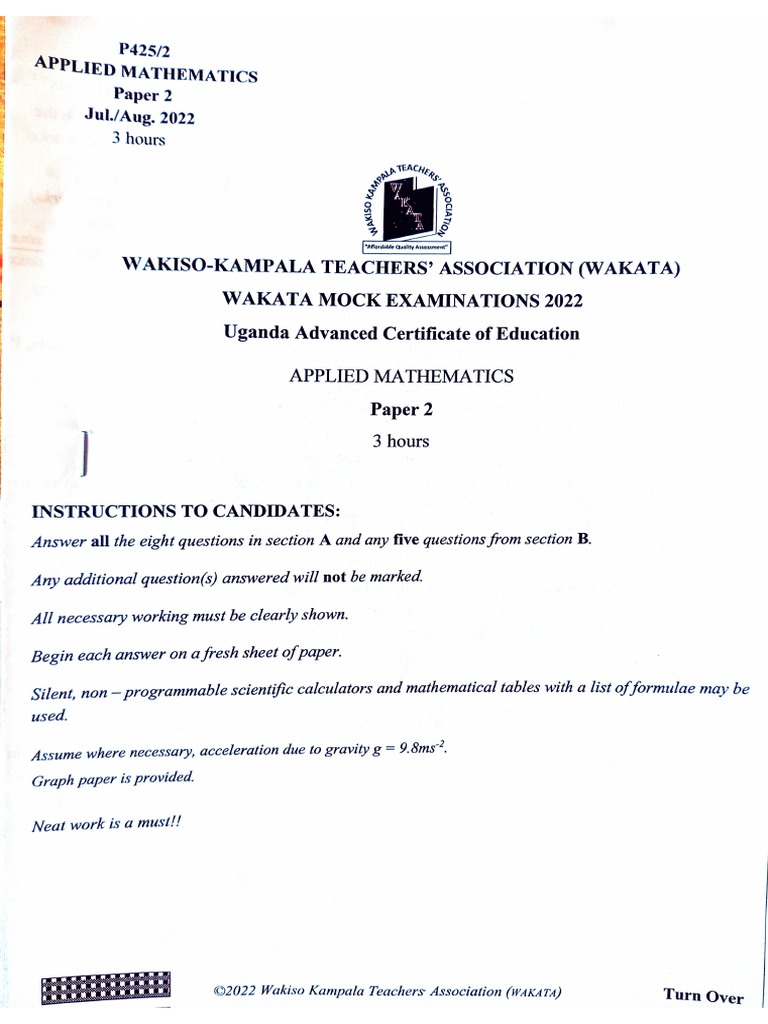 WAKATA MOCK EXAMS 2022, O and A'Level-6-9 | PDF
