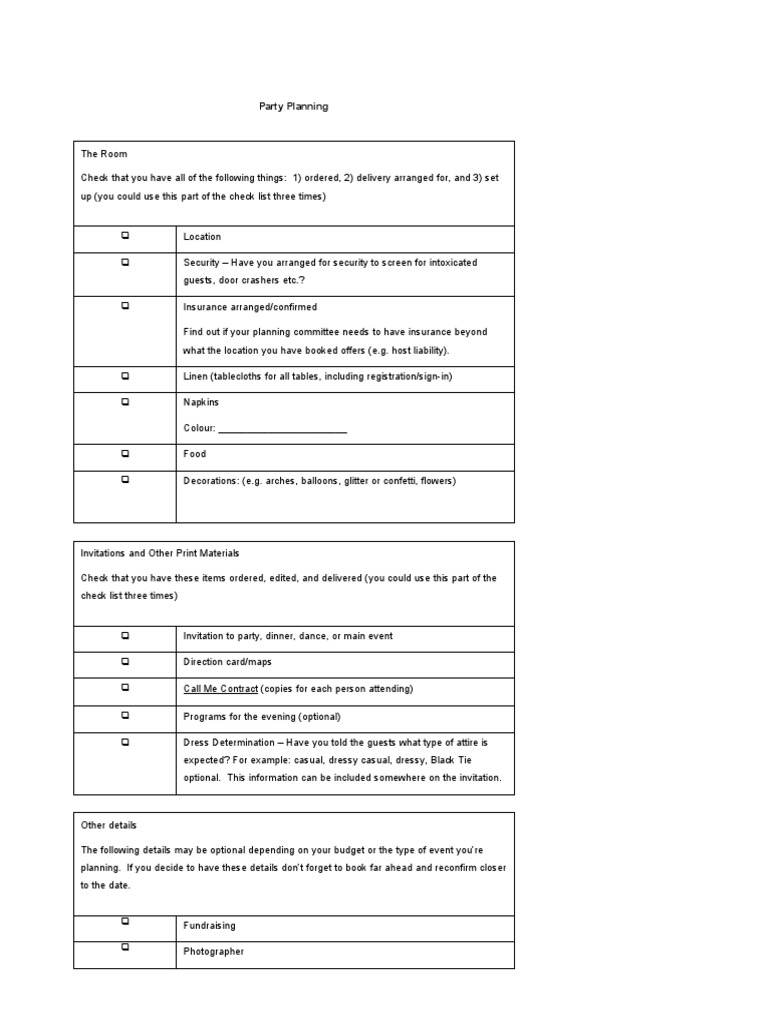 Party Planning Word Template | PDF