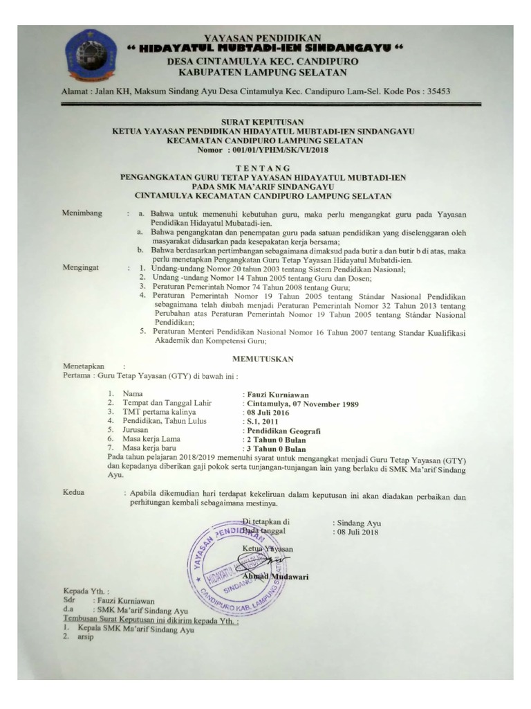 Contoh SK 2018 | PDF