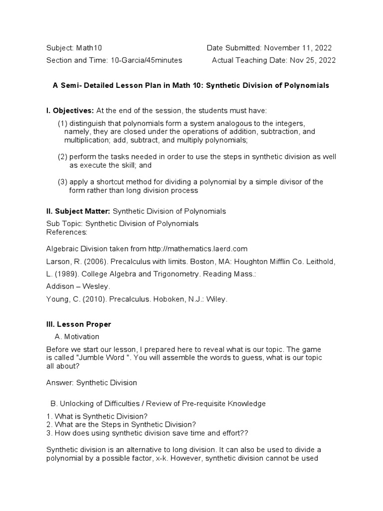 Semi Detailed Lesson Plan | PDF