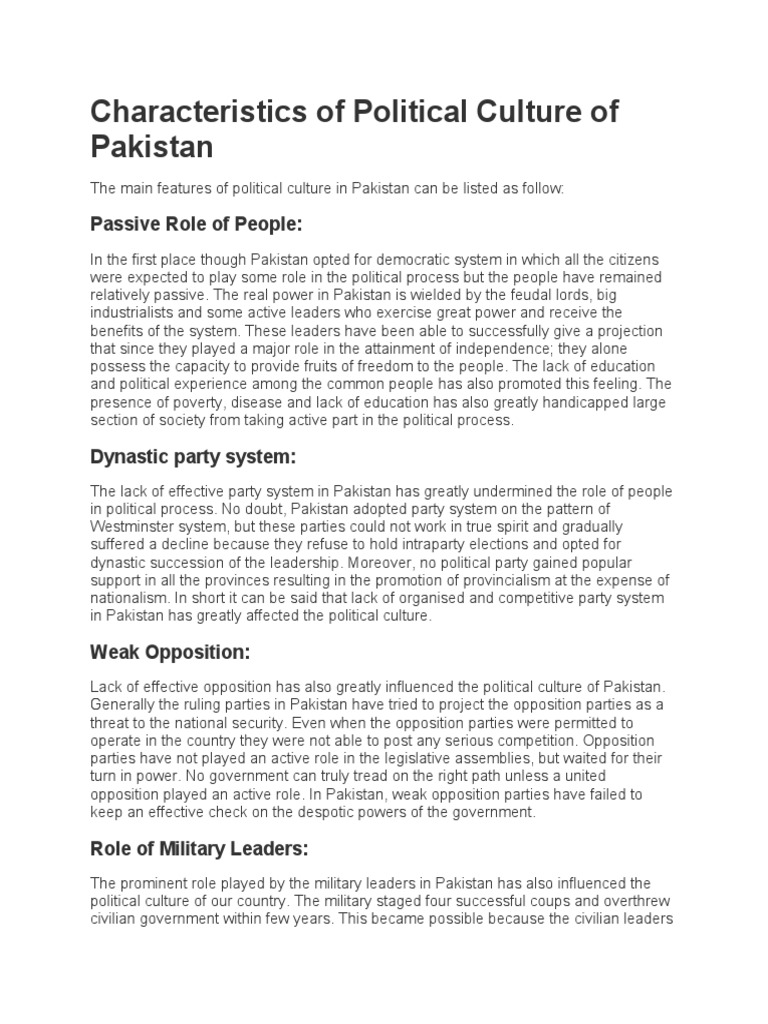 Characteristics of Political Culture of Pakistan | PDF | Pakistan ...