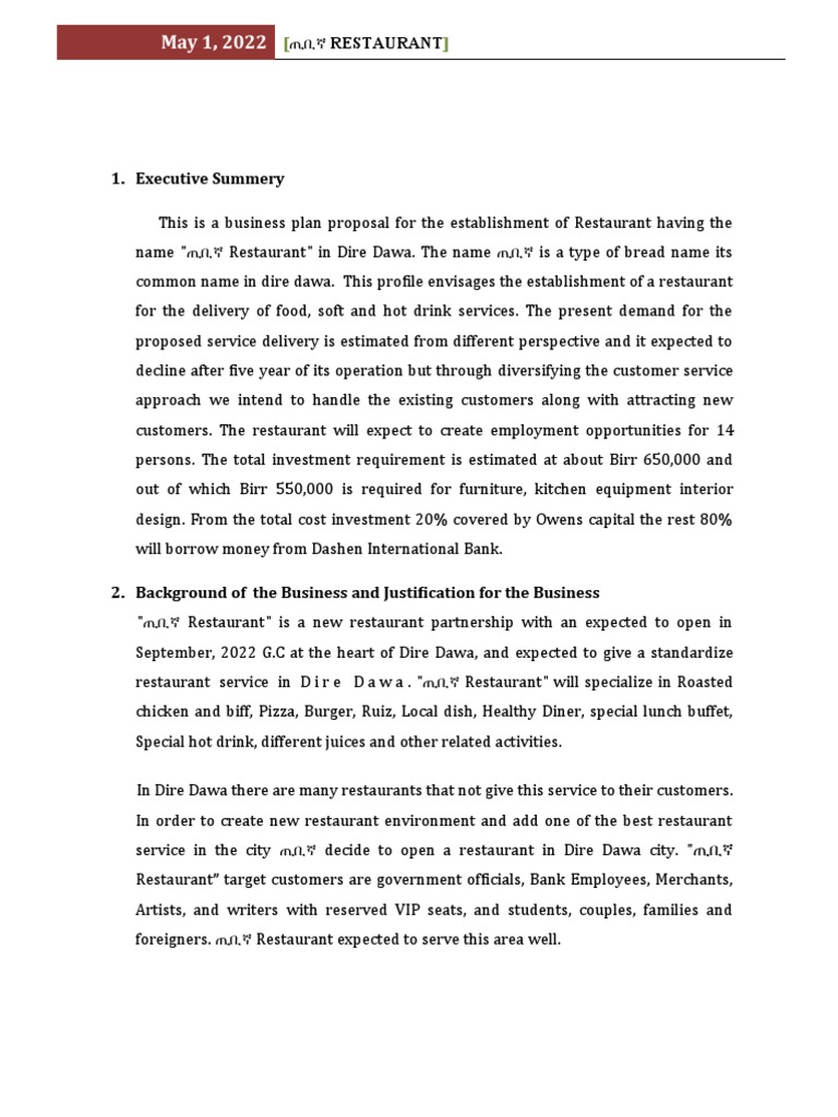 Business Plan Proposal | PDF | Restaurants | Coffeehouse