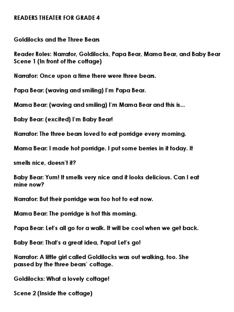 Readers Theater For Grade 4 | PDF | Goldilocks And The Three Bears ...