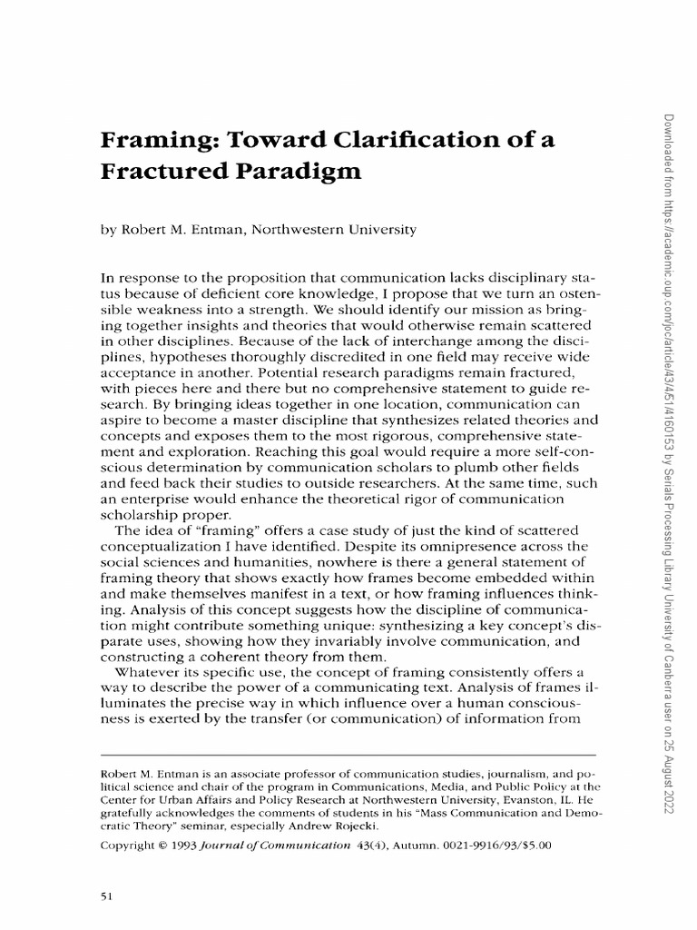 Framing Toward Clarification of A Fractured Paradigm | PDF | Framing (Social Sciences) | Theory