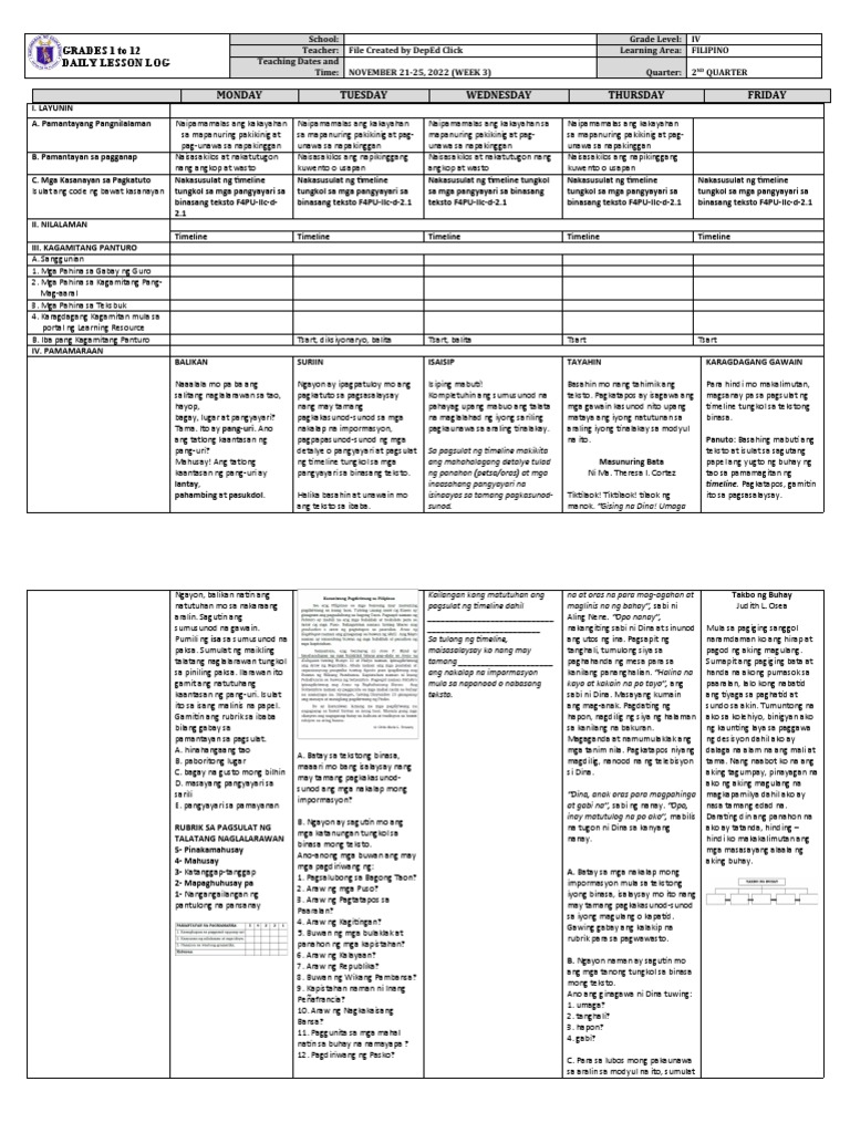 DLL Filipino 4 q2 w3 | PDF