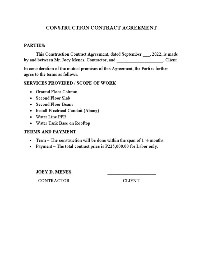 Construction Contract Agreement | PDF