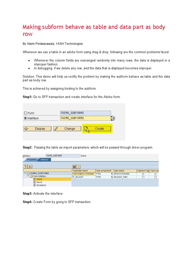 Binding a Subform to Table Data to Display Records in an Adobe Form | PDF | Page Layout | Software