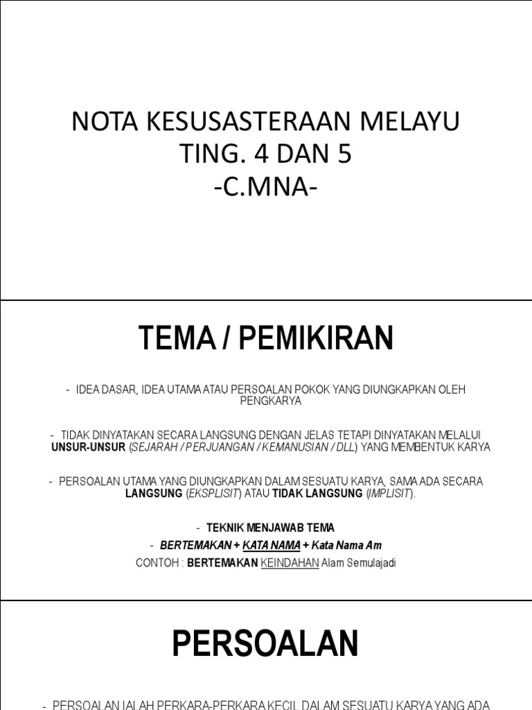 Nota Kesusasteraan Melayu Ting. 4 Dan 5 - C.MNA | PDF