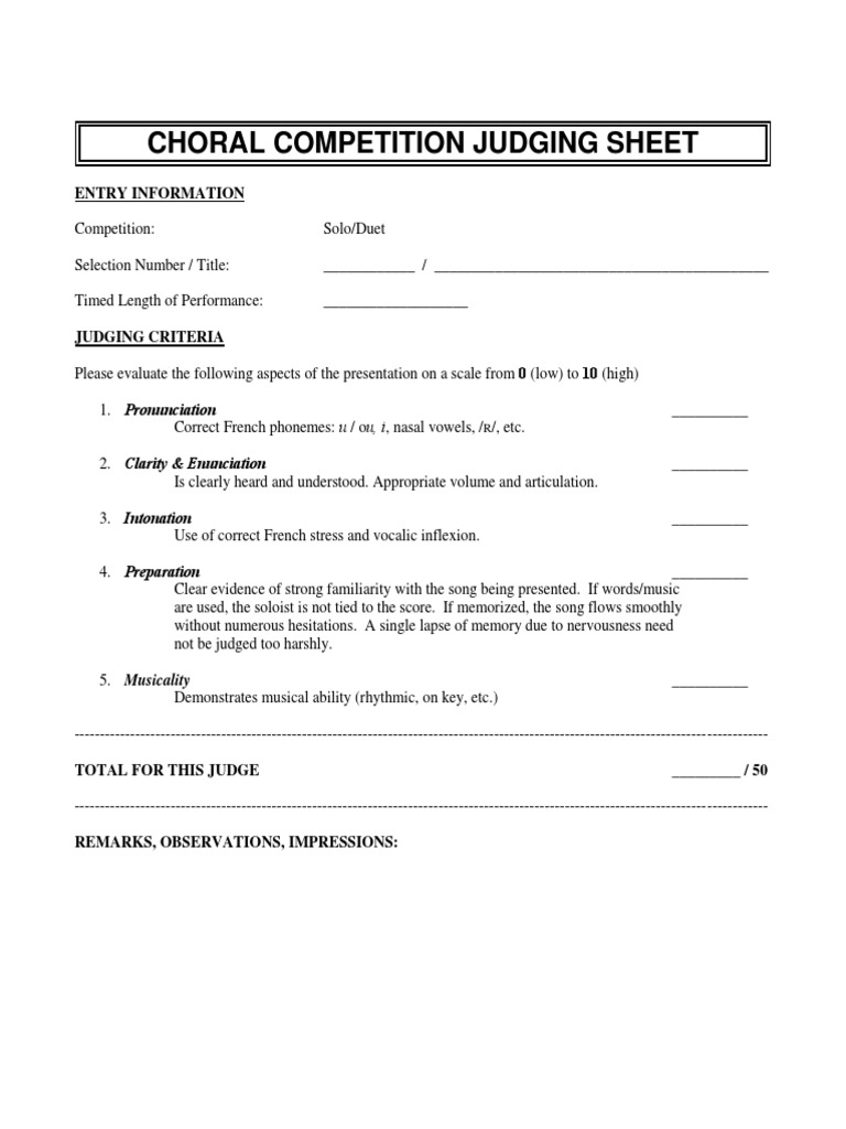 Choral Competition Judging Criteria Sheet | PDF | Phoneme | Stress ...