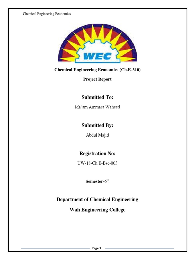Che - Engg Economics (Project) | PDF | Cost Of Goods Sold | Pump