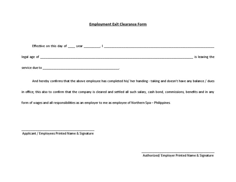 Employment Exit Clearance Form | PDF