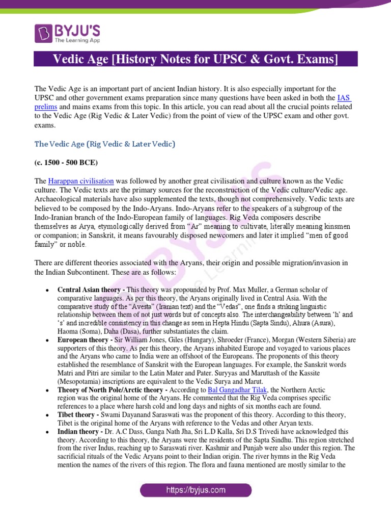 Vedic Age History for UPSC Exams | PDF | Vedas | Upanishads