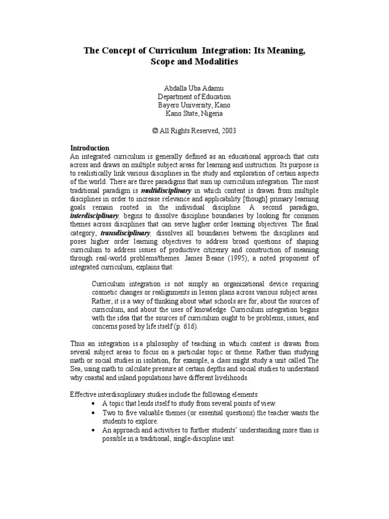 2003 Curriculum Integration | PDF | Curriculum | Teaching Method