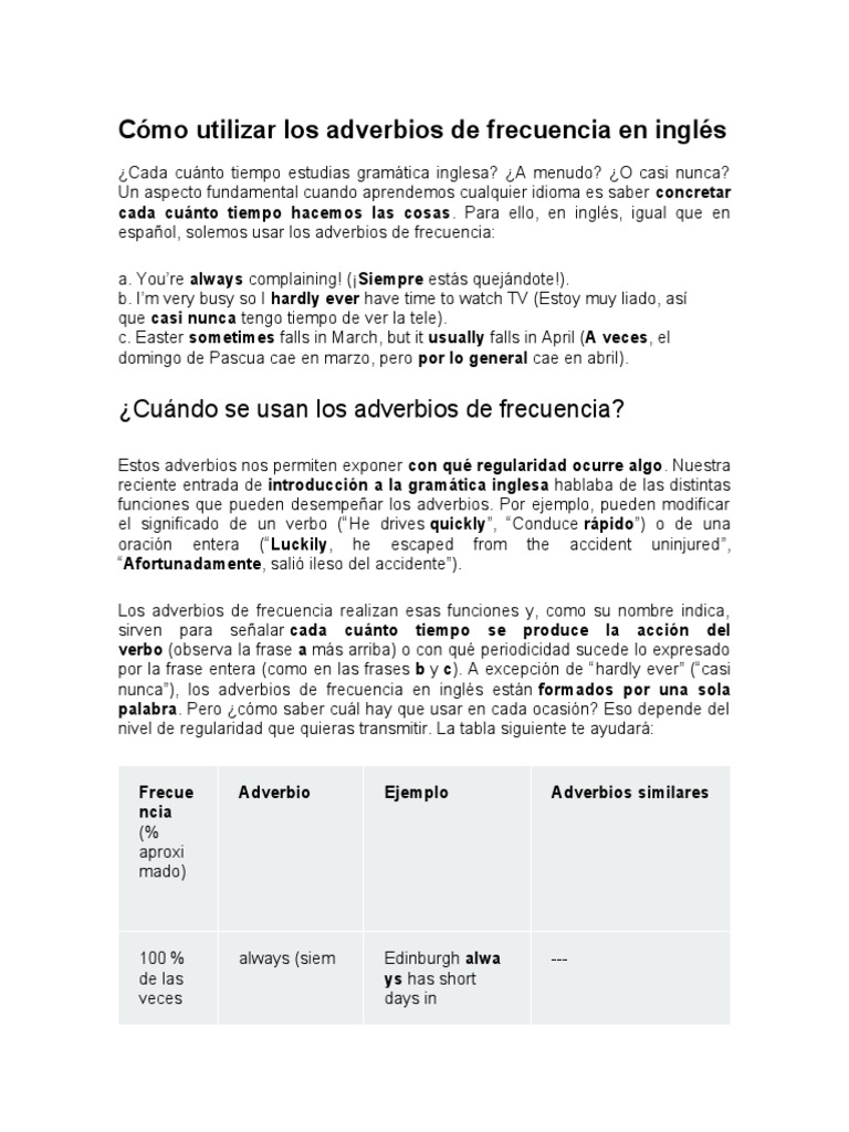Uso de Adverbios de Frecuencia en Inglés | PDF | Adverbio | Verbo