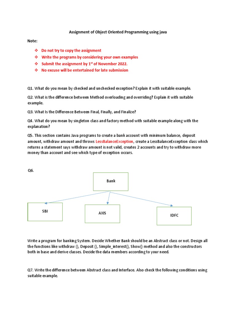 Assignment Of Object Oriented Programing Using Java Pdf Class Computer Programming 
