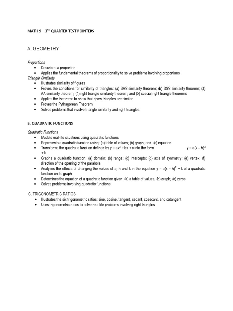 Math 9 3RD Quarter Test Pointers | PDF | Teaching Methods & Materials ...