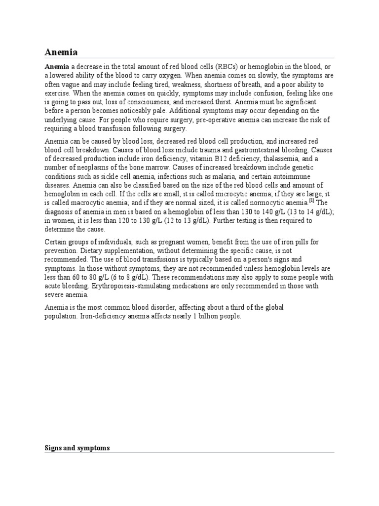 Anemia Notes | PDF | Anemia | Causes Of Death