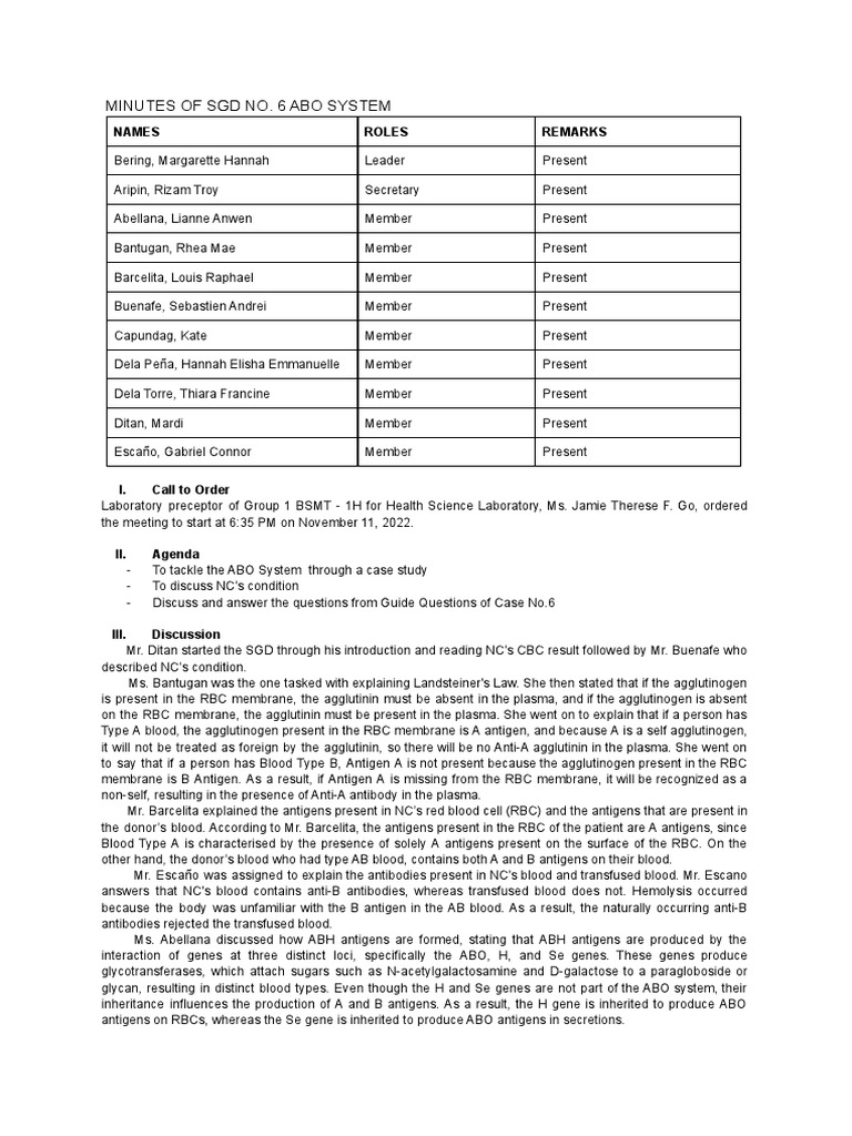 Buenafe, Sebastien Andrei - (Block - H - SGD6) | PDF | Blood Type ...
