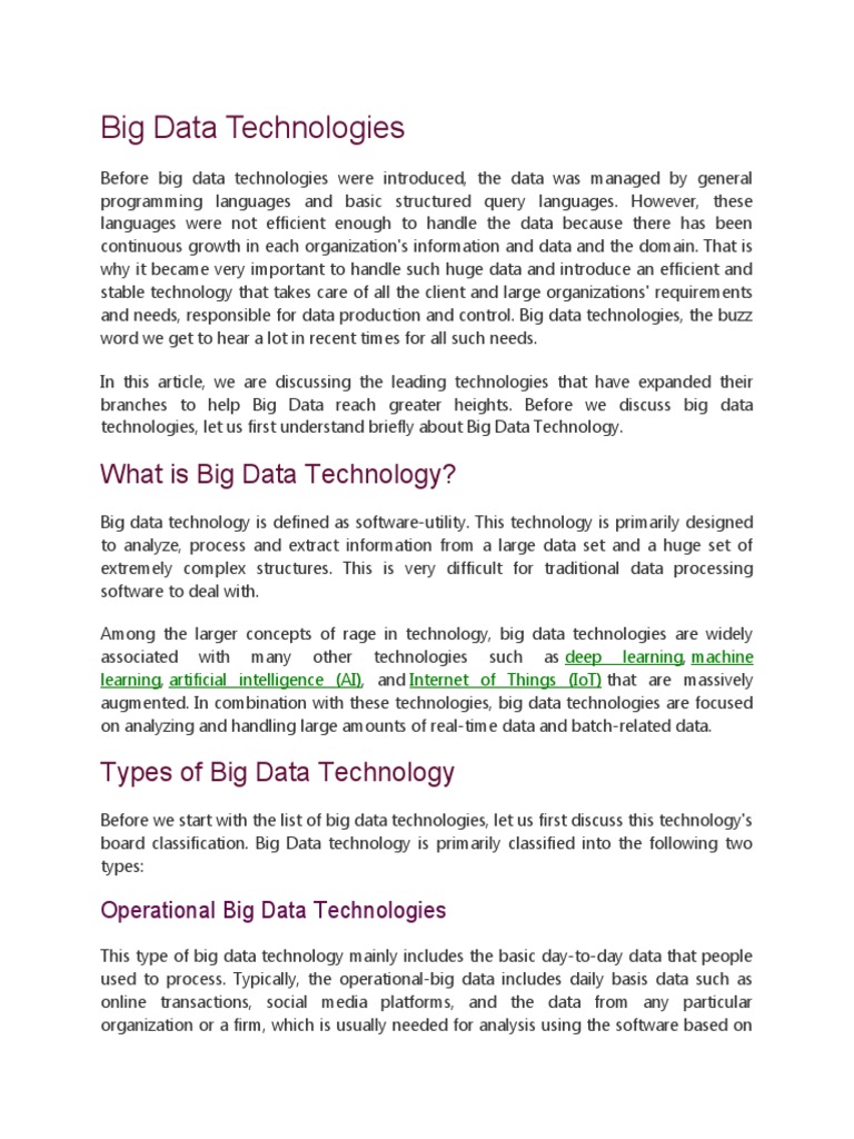 Big Data Technologies | PDF