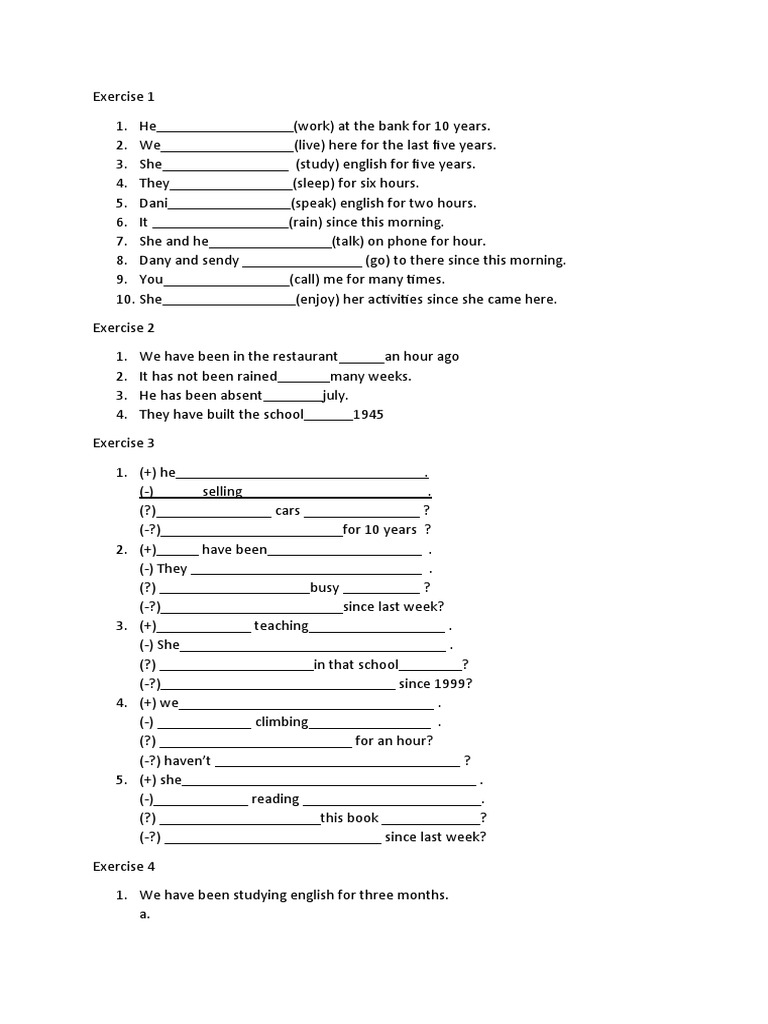 Exercise Simple Present Perfect Continuous Tense | PDF