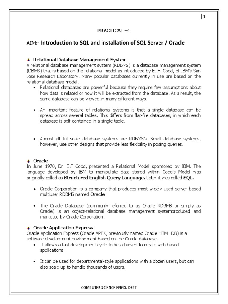 Lab Manual of Dbms All Practals | PDF