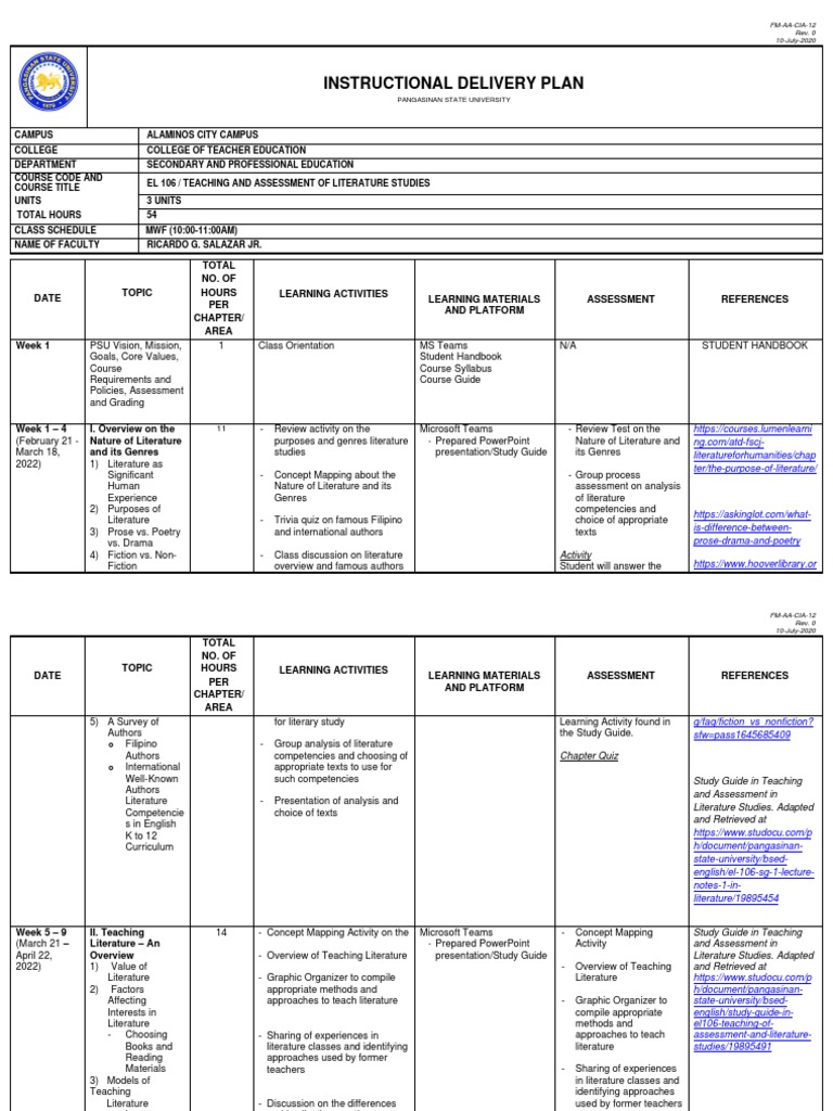 Idp - El 106 | PDF | Teaching Method | Reading Comprehension