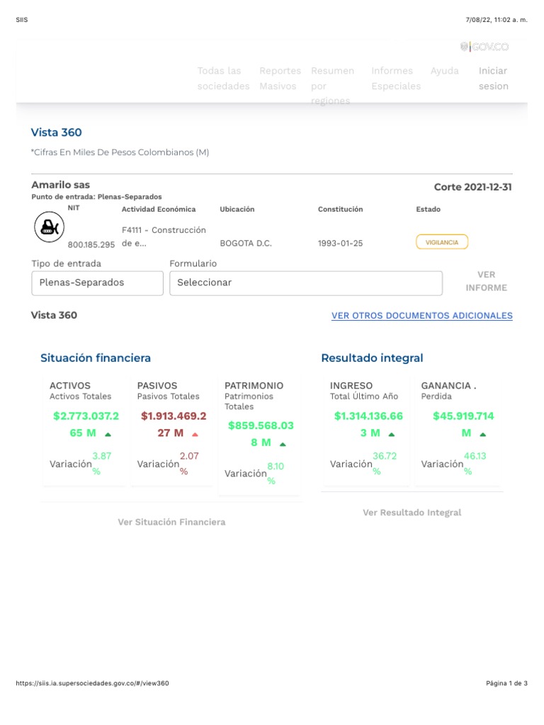 Informe Financiero Amarilo SAS 2021 | PDF