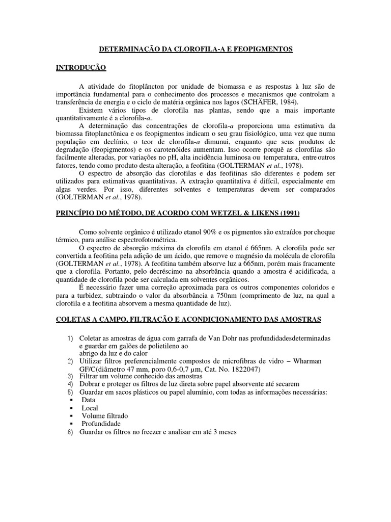 Análise de Clorofila-A e Feopigmentos | PDF | Clorofila | Química