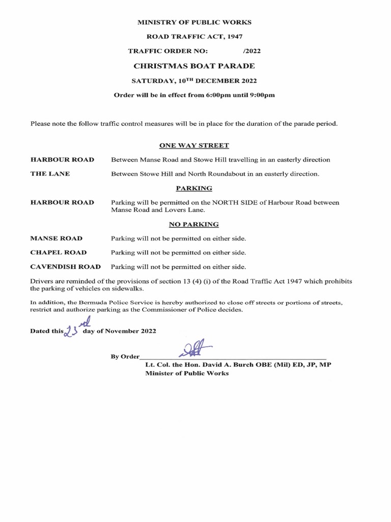 Road Traffic Notice - Christmas Boat Parade | PDF