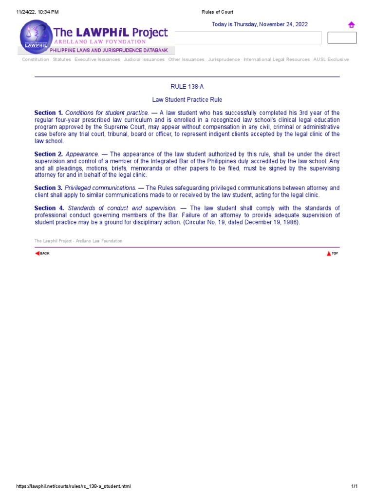 Rules 138-A Law Student Practice | PDF