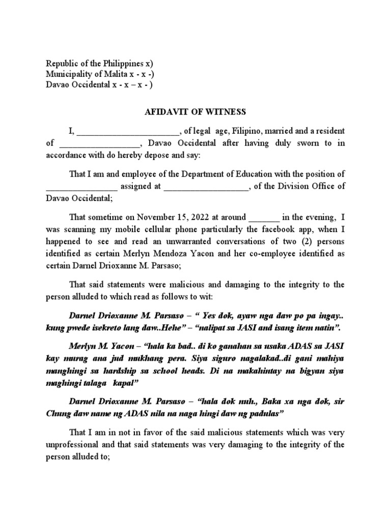 Affidavit of Witness #3 | PDF | Affidavit | Public Law