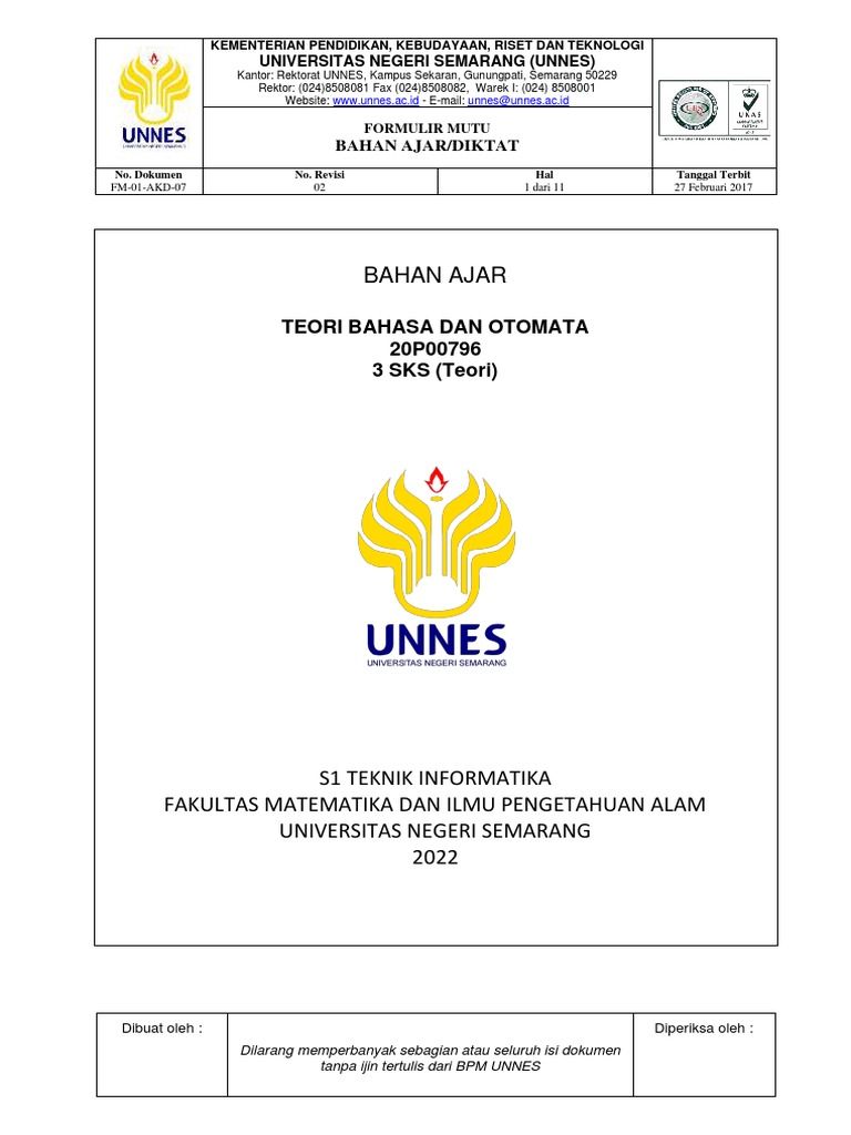 Bahan Ajar Teori Bahasa dan Otomata | PDF | Teknologi & Rekayasa