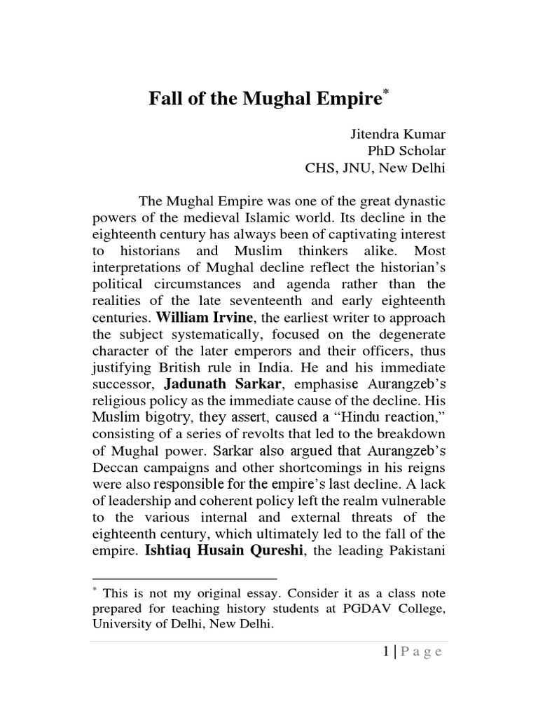 Fall of The Mughal Empire | PDF