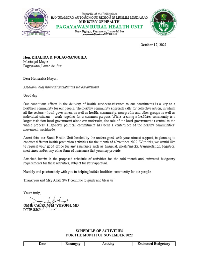 Letter To LCE For November Activities | PDF | Medicine | Public Services
