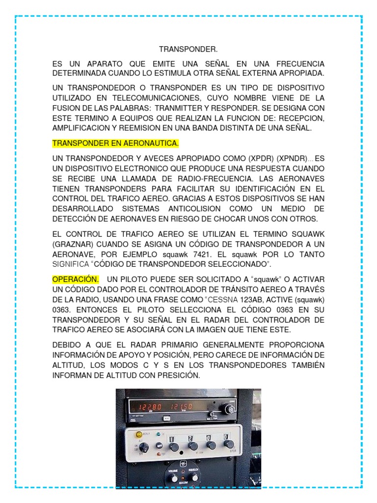 Transpondedores: Tipos y Usos en Aviación | PDF | Transpondedor ...