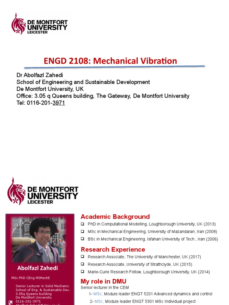 ENGD 2108 Mechanical Vibration, Week 1 | PDF | Teaching Methods & Materials | Technology ...
