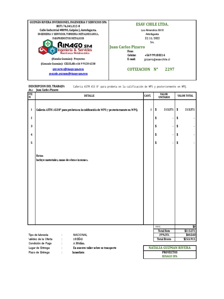2297 - Esav Cañeria ASTM A53 8 para Probeta en La Calificación de WPS y ...