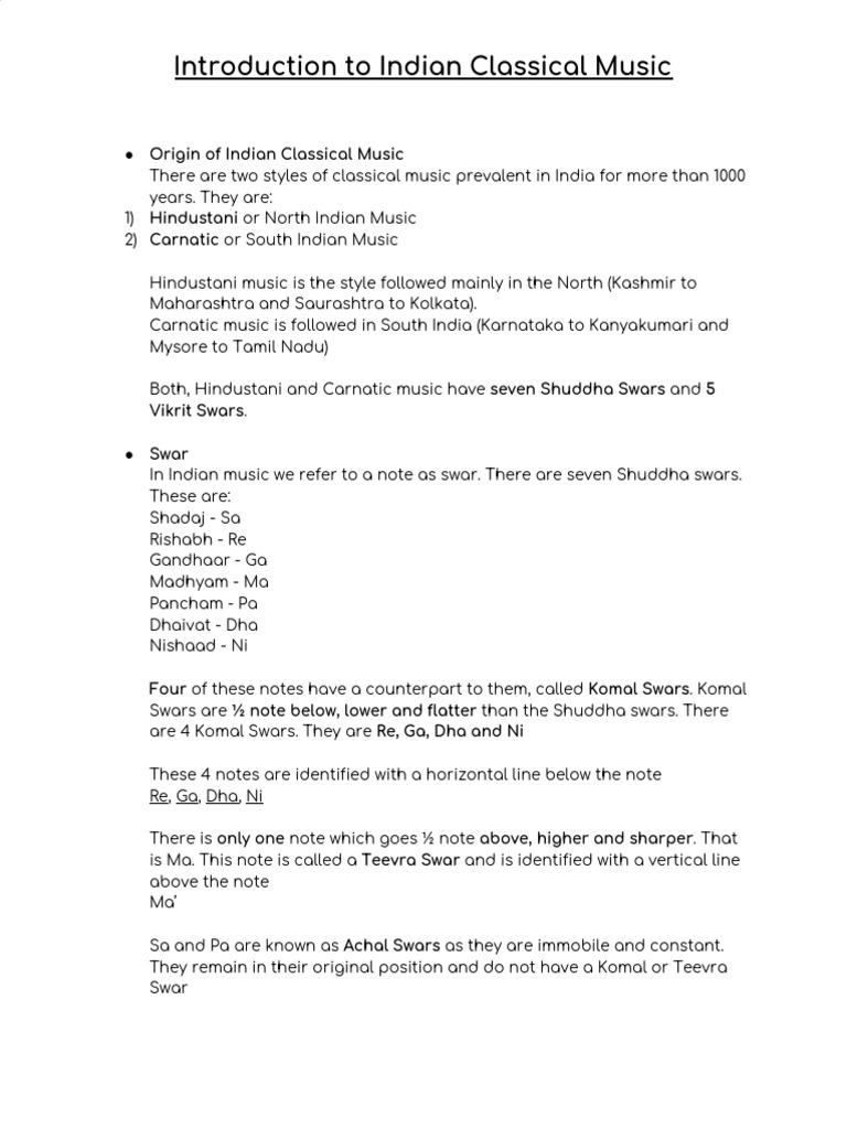 Introduction To Indian Classical Music | PDF